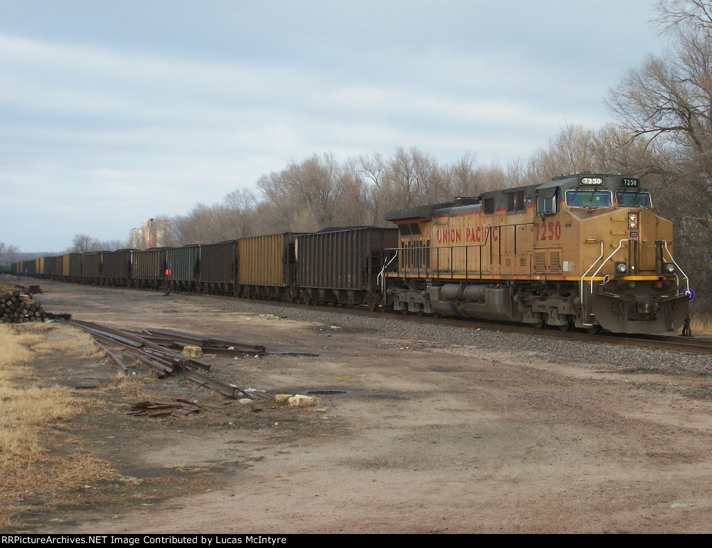 UP 7250 DPU on eastbound UP loaded coal train